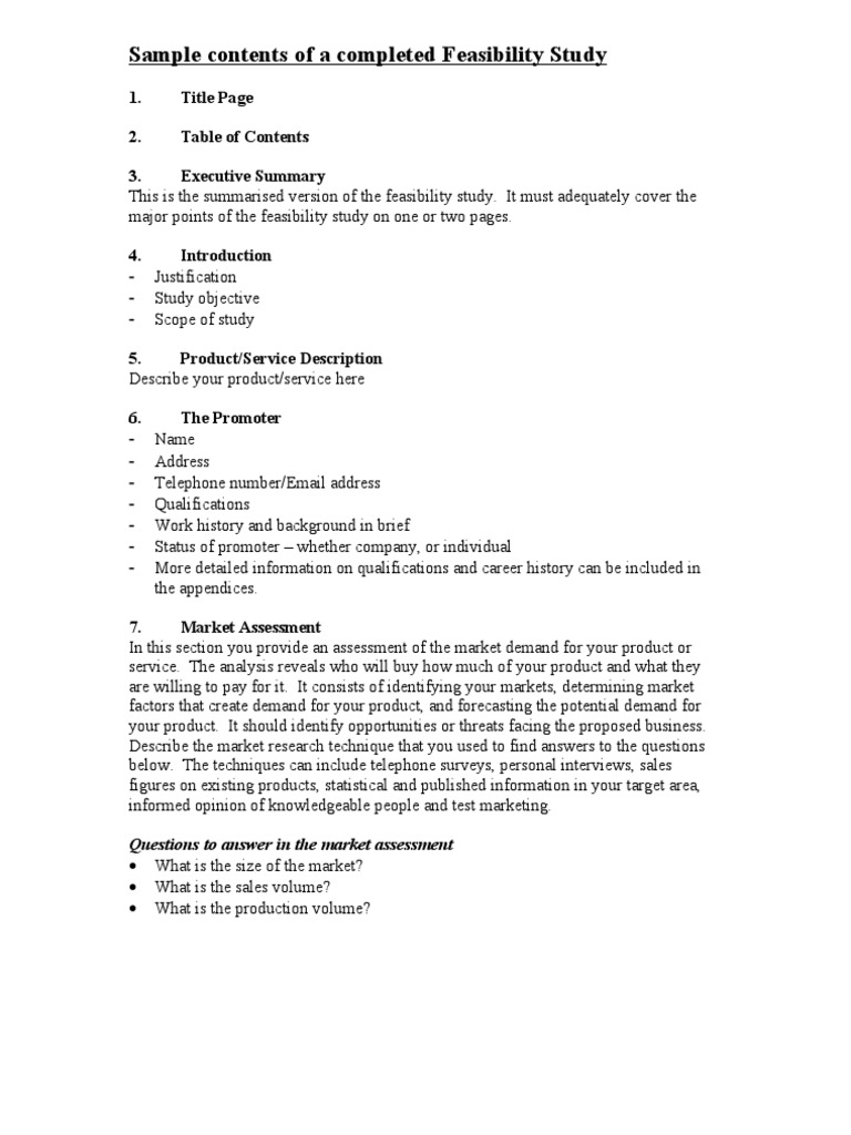 Sample Contents of A Completed Feasibility Study | PDF | Feasibility ...