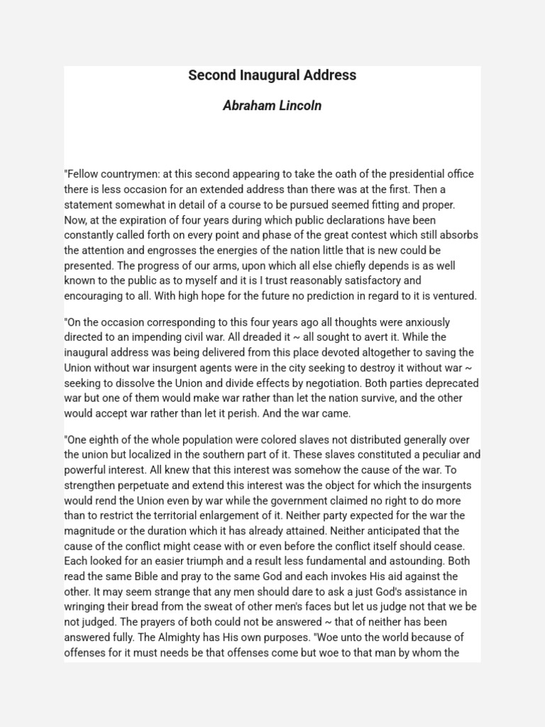 Abraham Lincoln's Second Inaugural Address | PDF