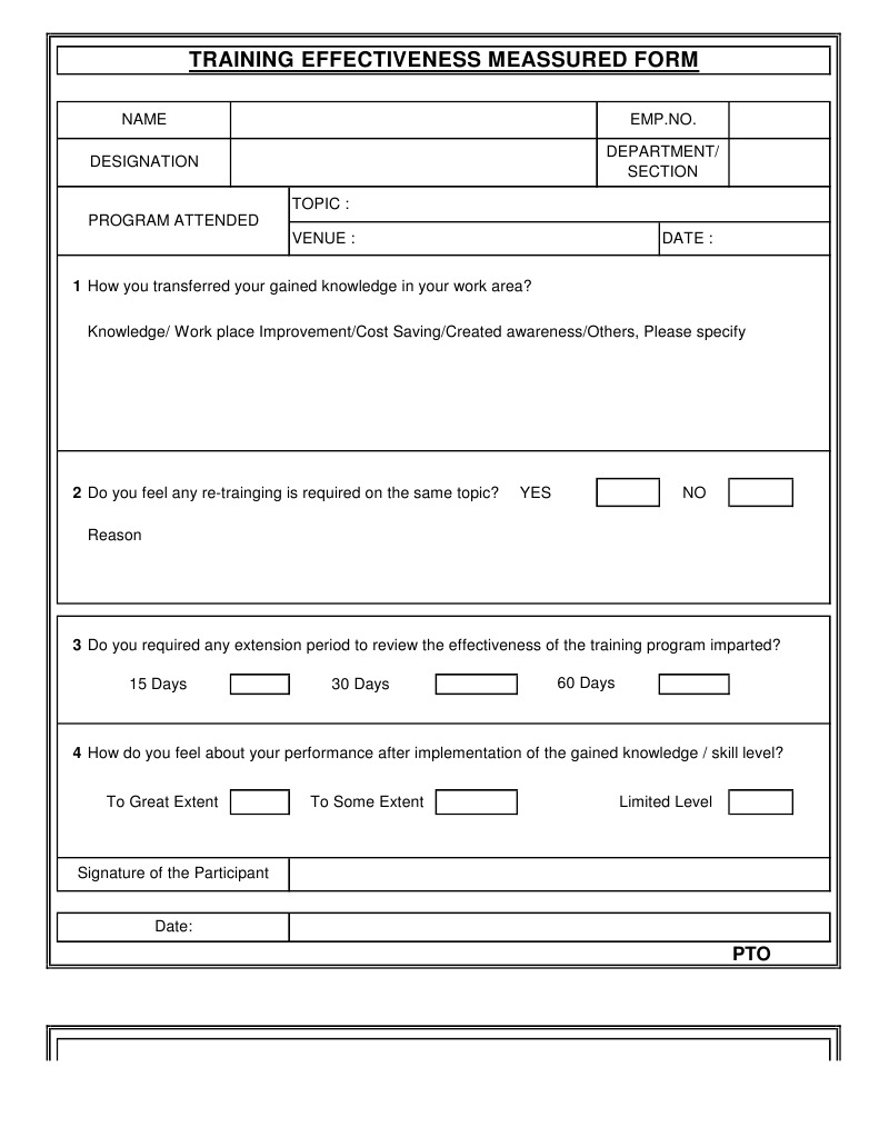 Training Effectiveness Format | PDF | Business | Finance & Money Management