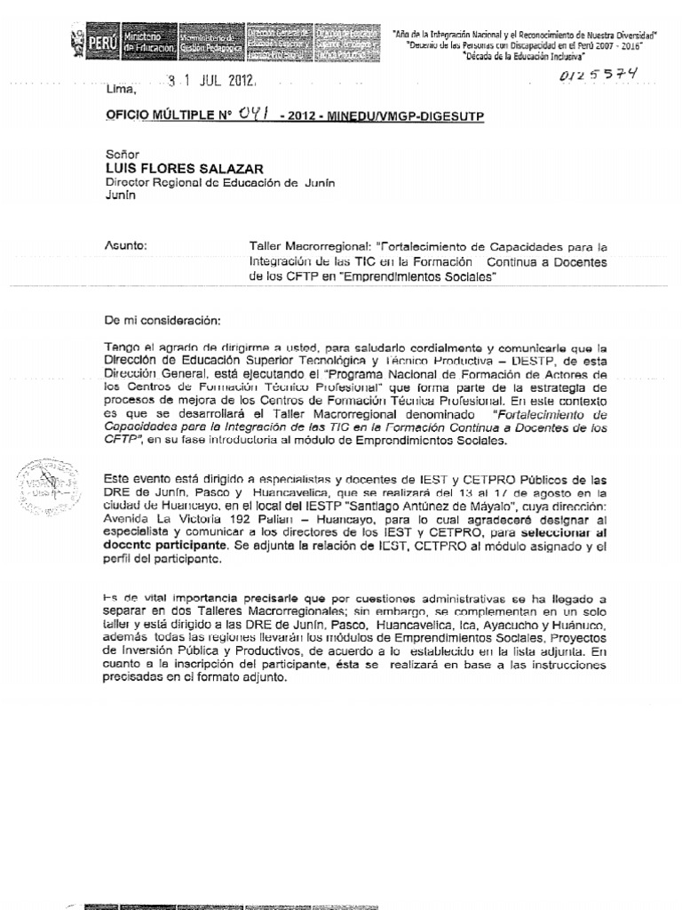 Oficio Multiple #041-Minedu Vmgp-Digesutp | PDF