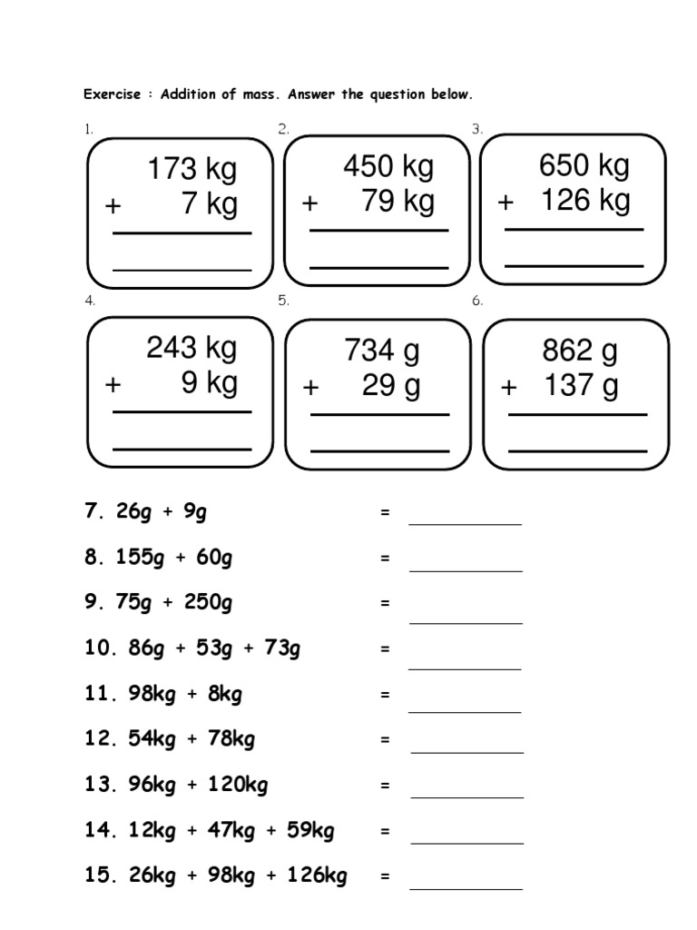 Mass Addition Exercise Worksheet | PDF