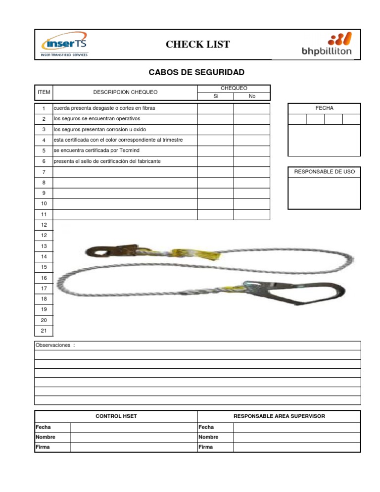 CHECK LIST - Linea de Vida