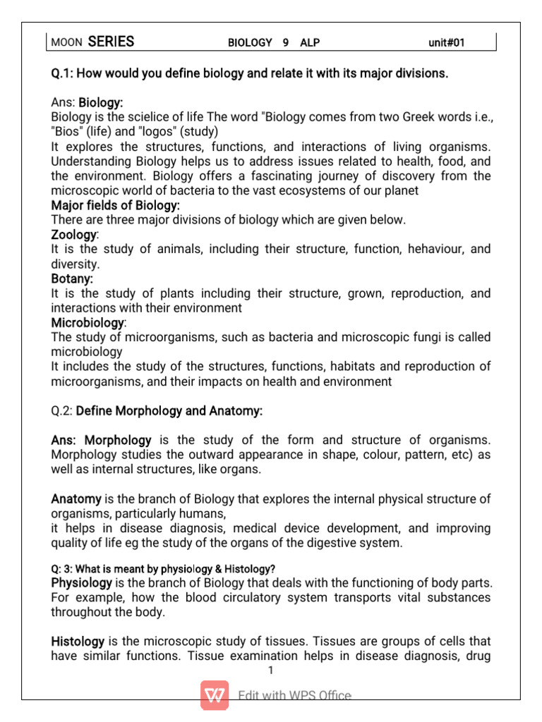 Grade 9 Biology Unit 01 Notes 25 Moon ALP | PDF | Hypothesis | Experiment