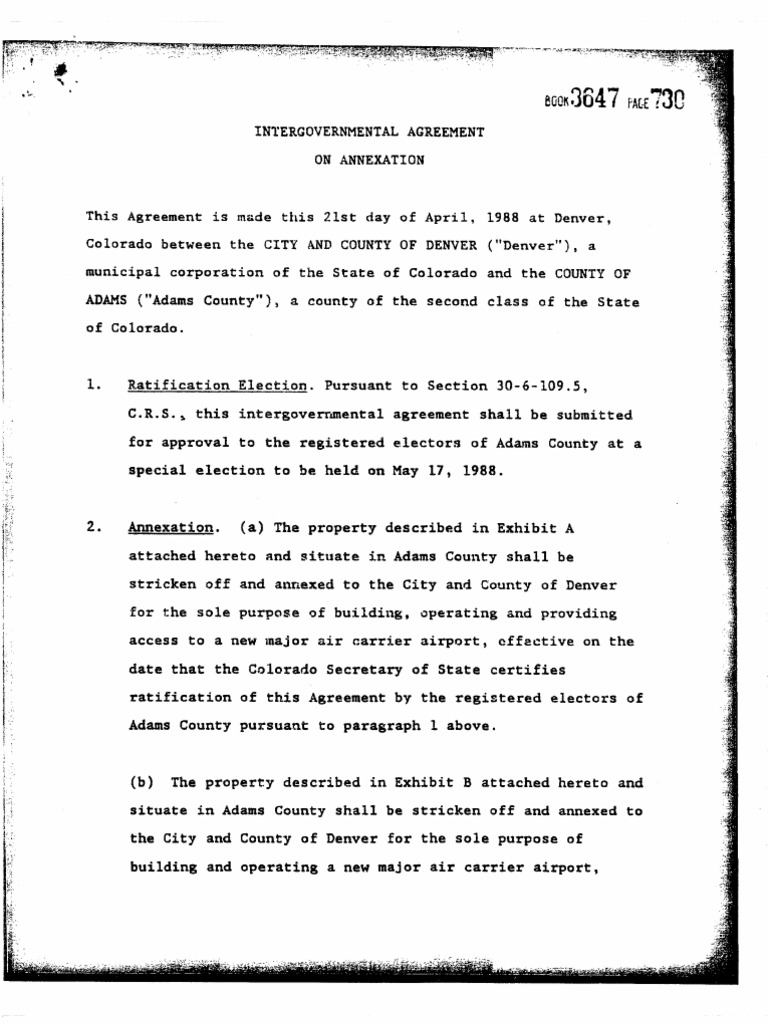 Denver - Adams County Intergovernmental Agreement On DIA | PDF