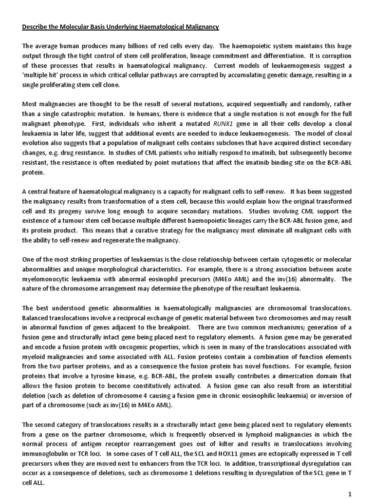Describe The Molecular Basis Underlying Haematological Malignancy | PDF ...