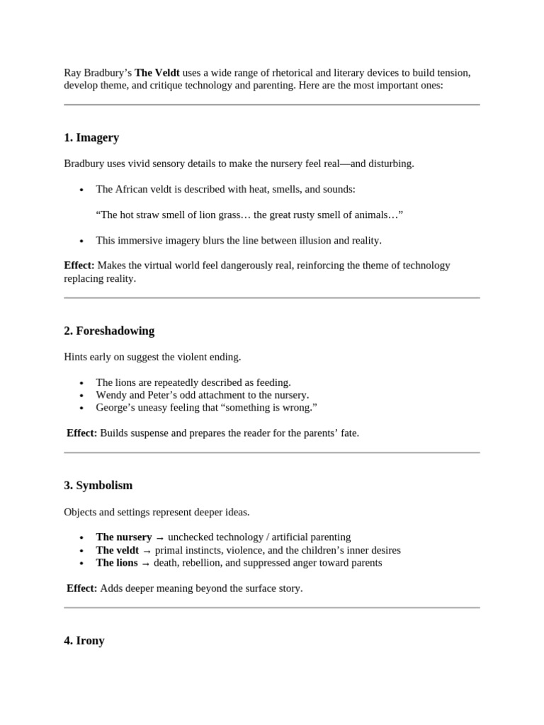 The Veldt_Ray Bradbury_Analysis and Homework | PDF