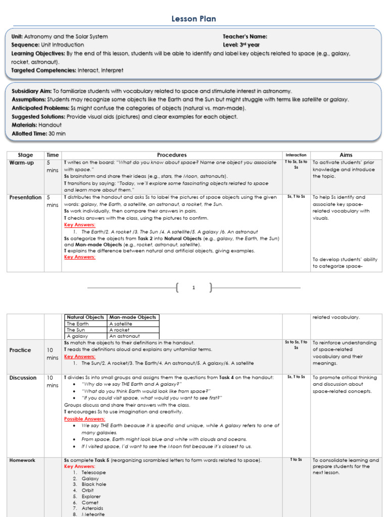 Astronomy Intro - Lesson Plan - Plan.it&Teach | PDF | Astronomy | Earth