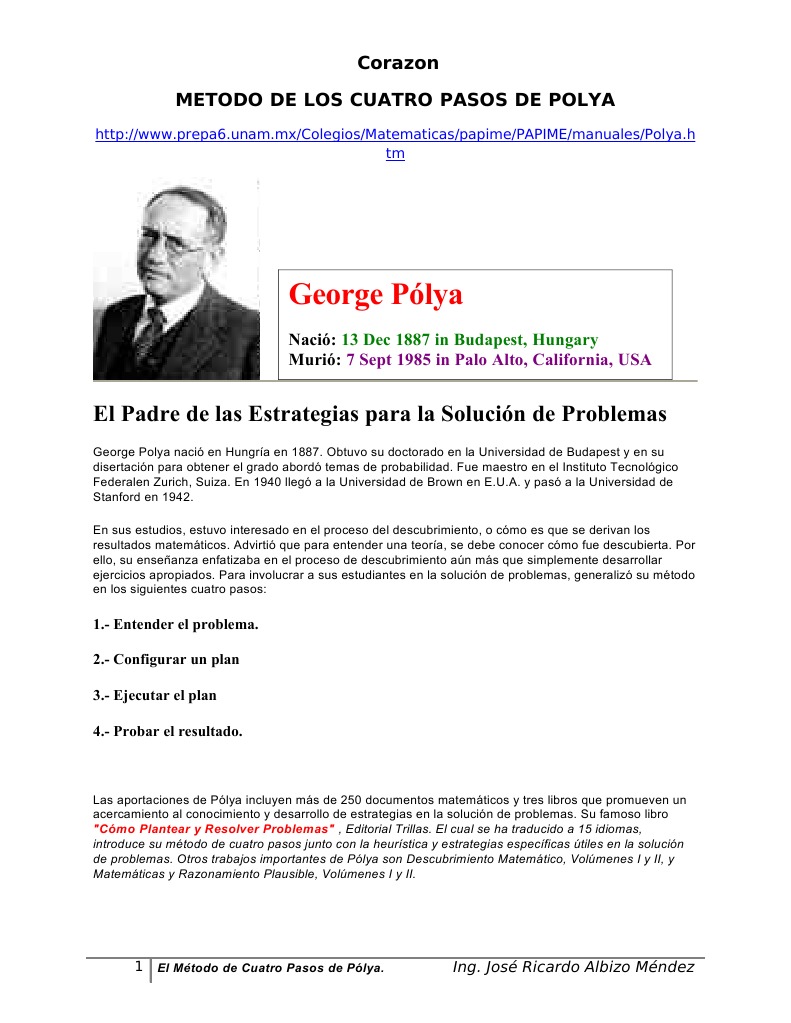 1metodo de Los Cuatro Pasos de Polya Prepa6 Unam | PDF | Método ...