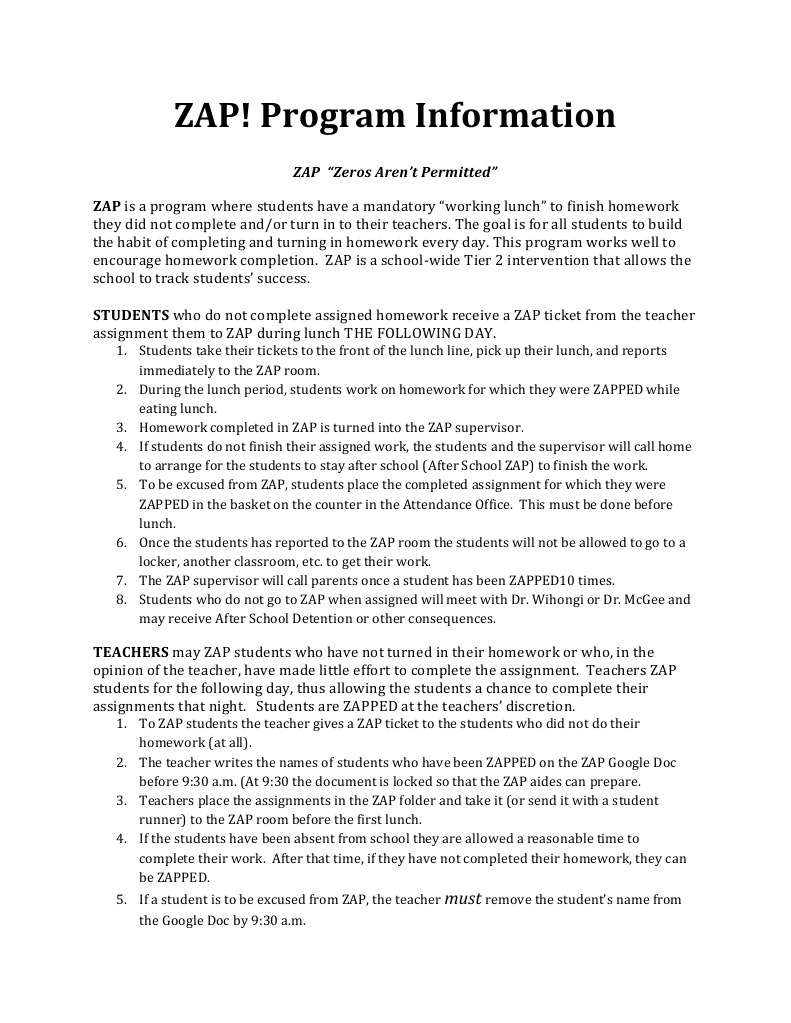 Student Teacher Zap Program Info | PDF | Homework | Teaching
