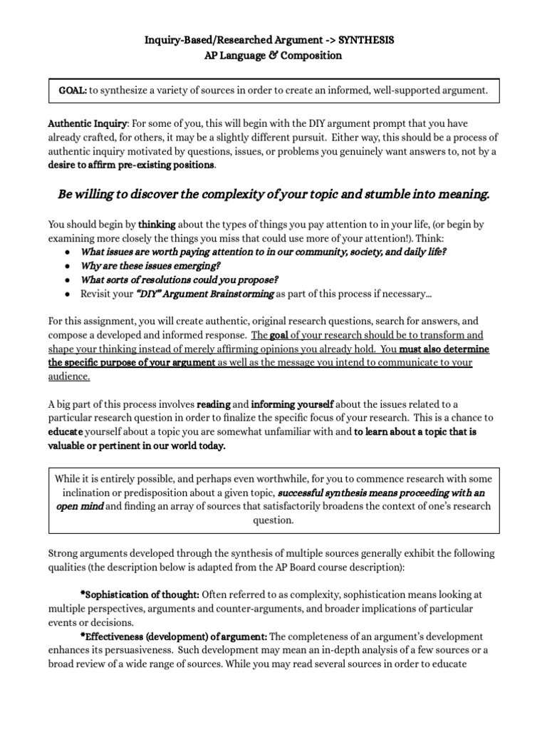 AP Synthesis_ Inquiry-Based_Researched Argument | PDF | Argument | Thought