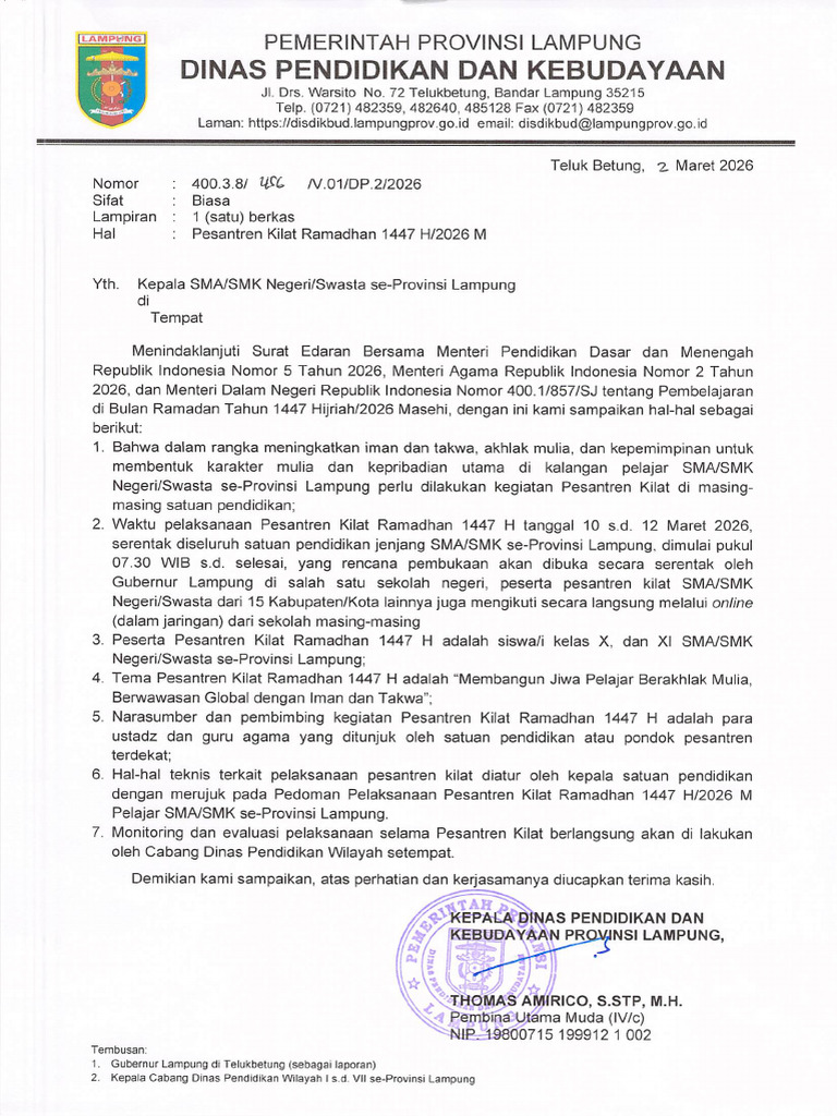 Surat Dan Pedoman Pesantren Kilat 1447 h - 2026 M | PDF