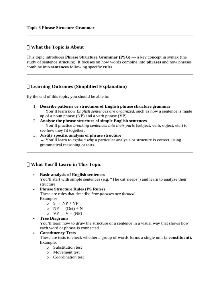 Topic 3 Phrase Structure Grammar | PDF | Phrase | Syntax