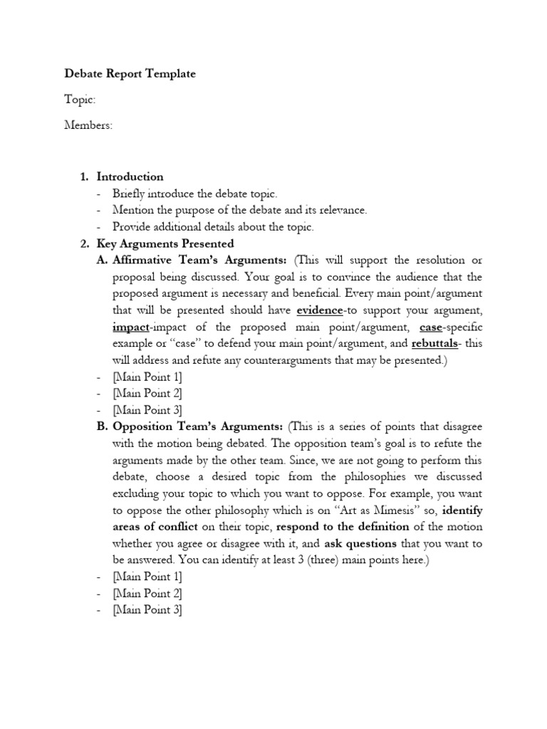 Debate Report Template | PDF | Argument | Evidence