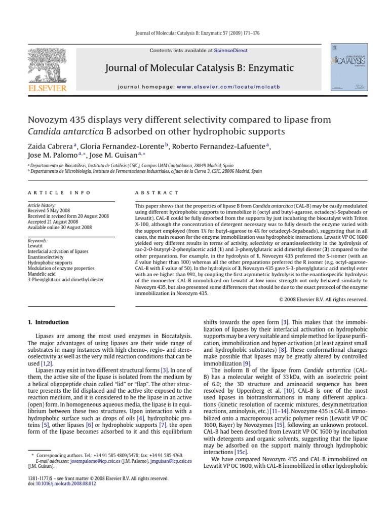 Novozym 435 Displays Very Different Selectivity Compared to Lipase From ...