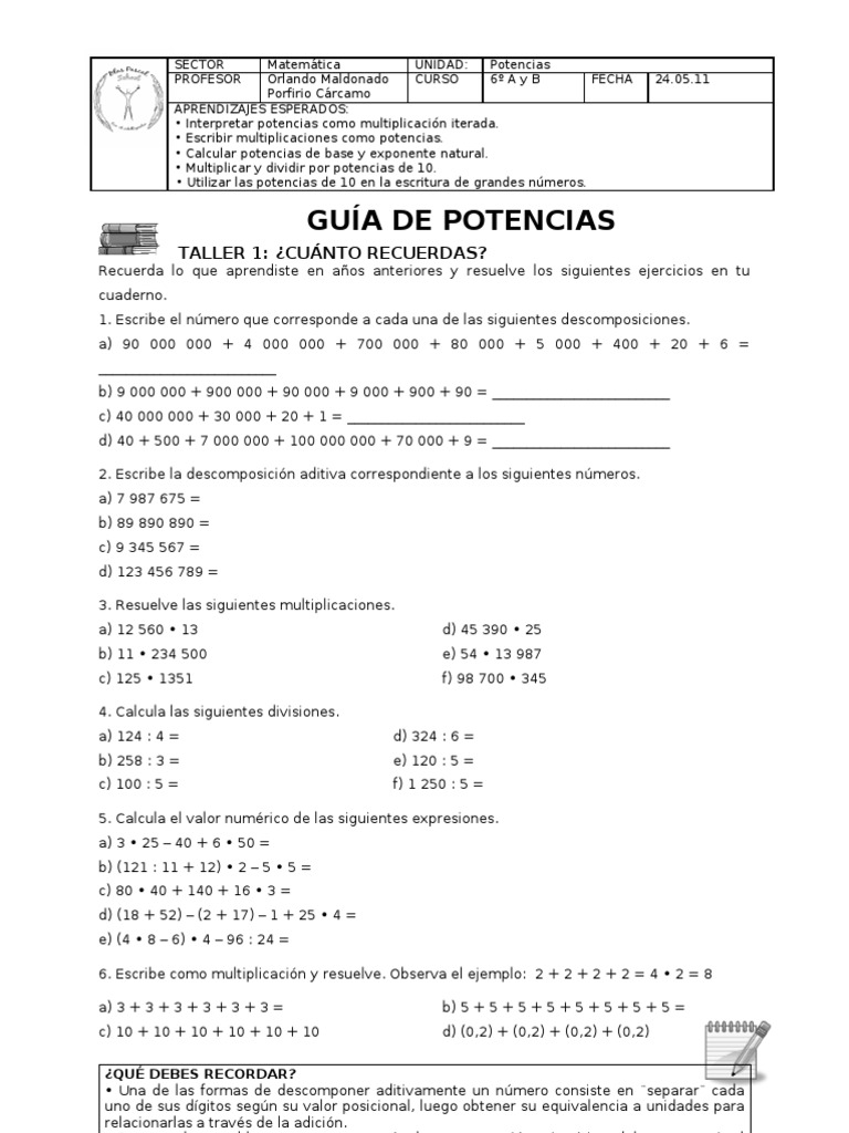 Guia de Potencias 2011 | PDF | Exponenciación | Multiplicación