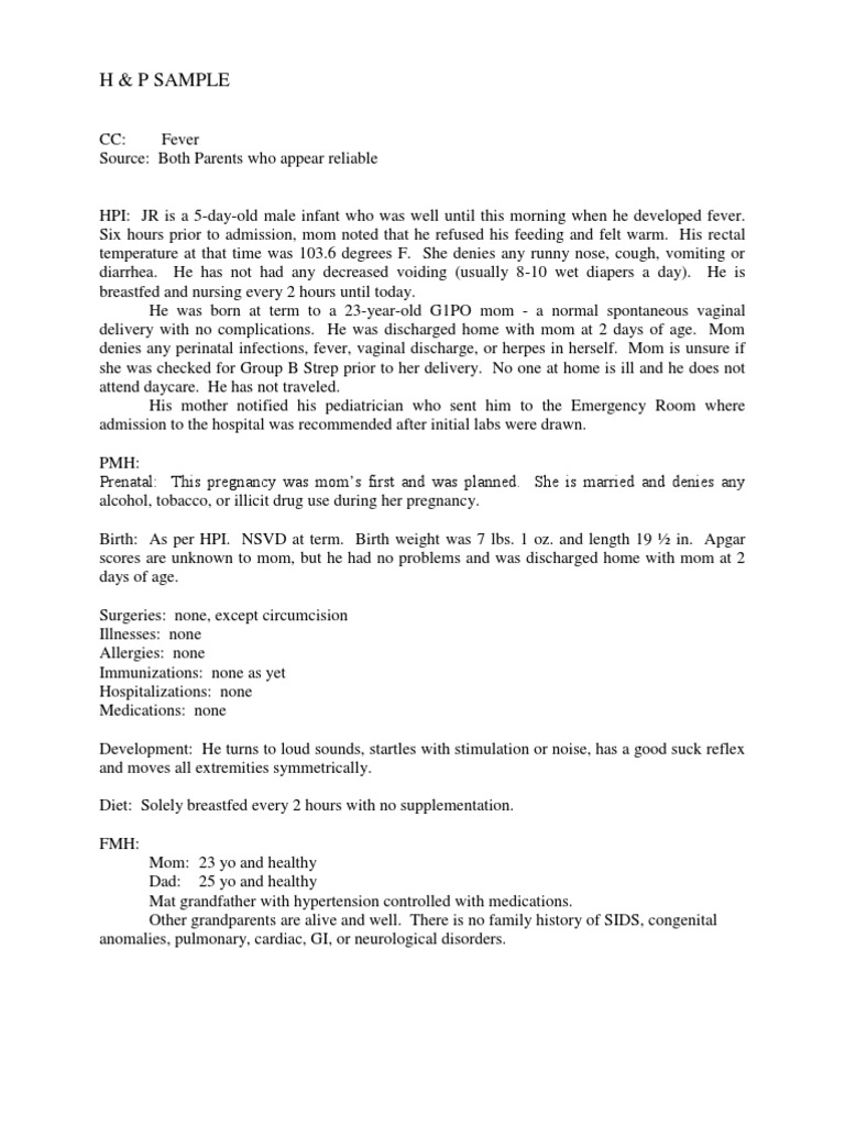 H&P Sample | PDF | Meningitis | Breastfeeding