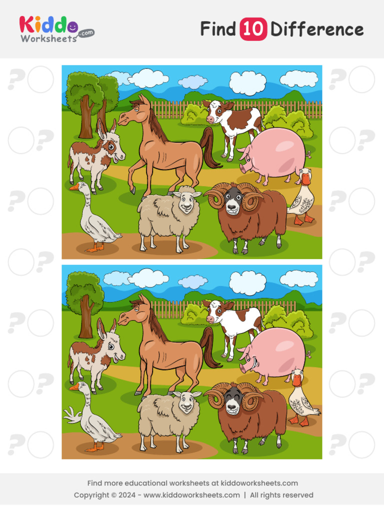 Farm Animal Spot the Difference Worksheet | PDF
