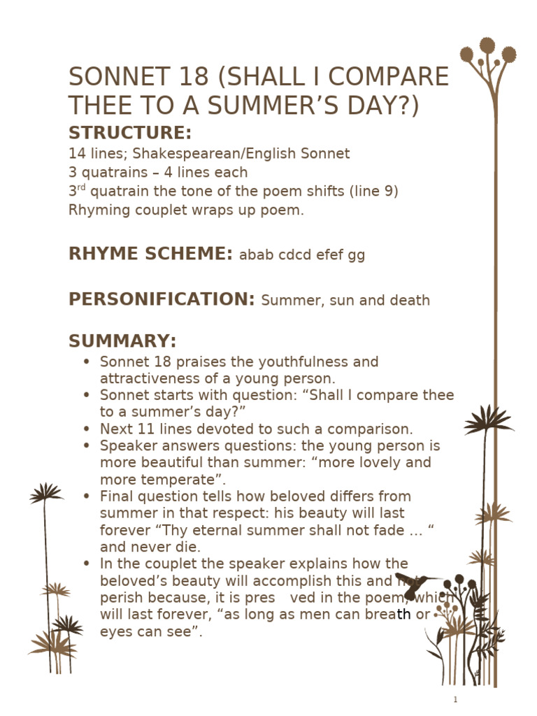 SONNET 18 Analysis | PDF | Literary Criticism | Poetry