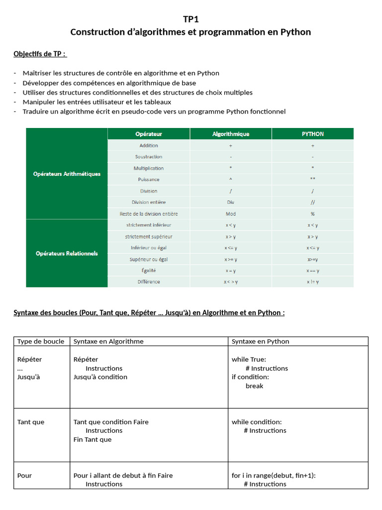 TP1_Construction d’algorithmes et programmation en Python | PDF ...