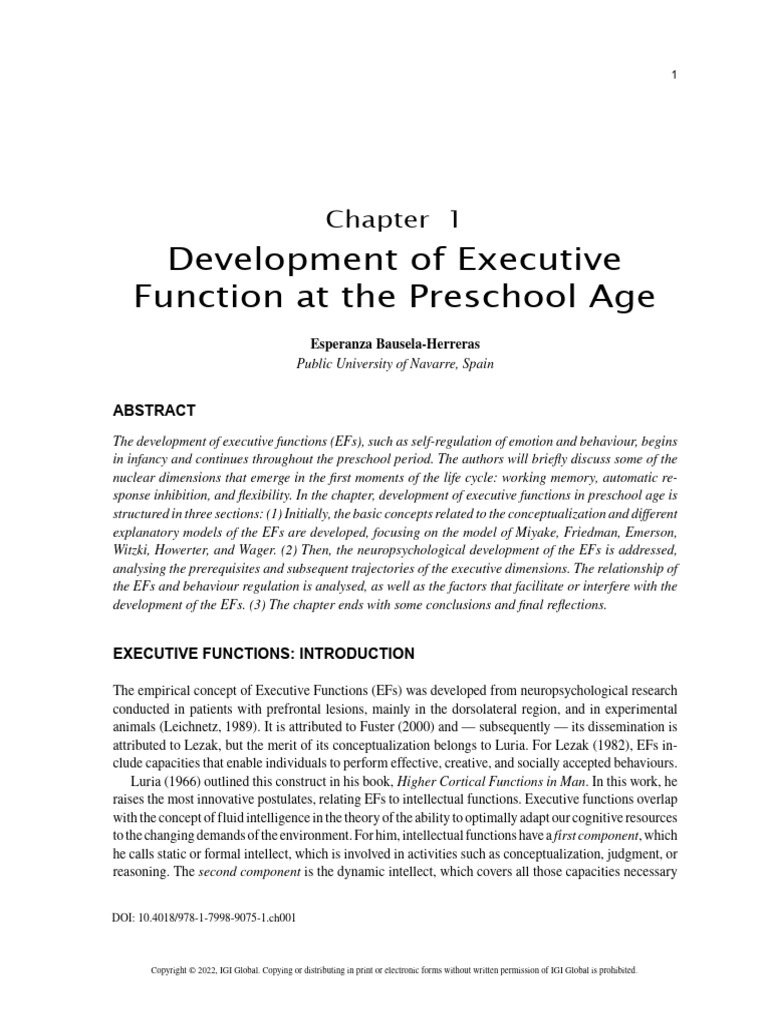 Development of Executive Function at the Preschool | PDF