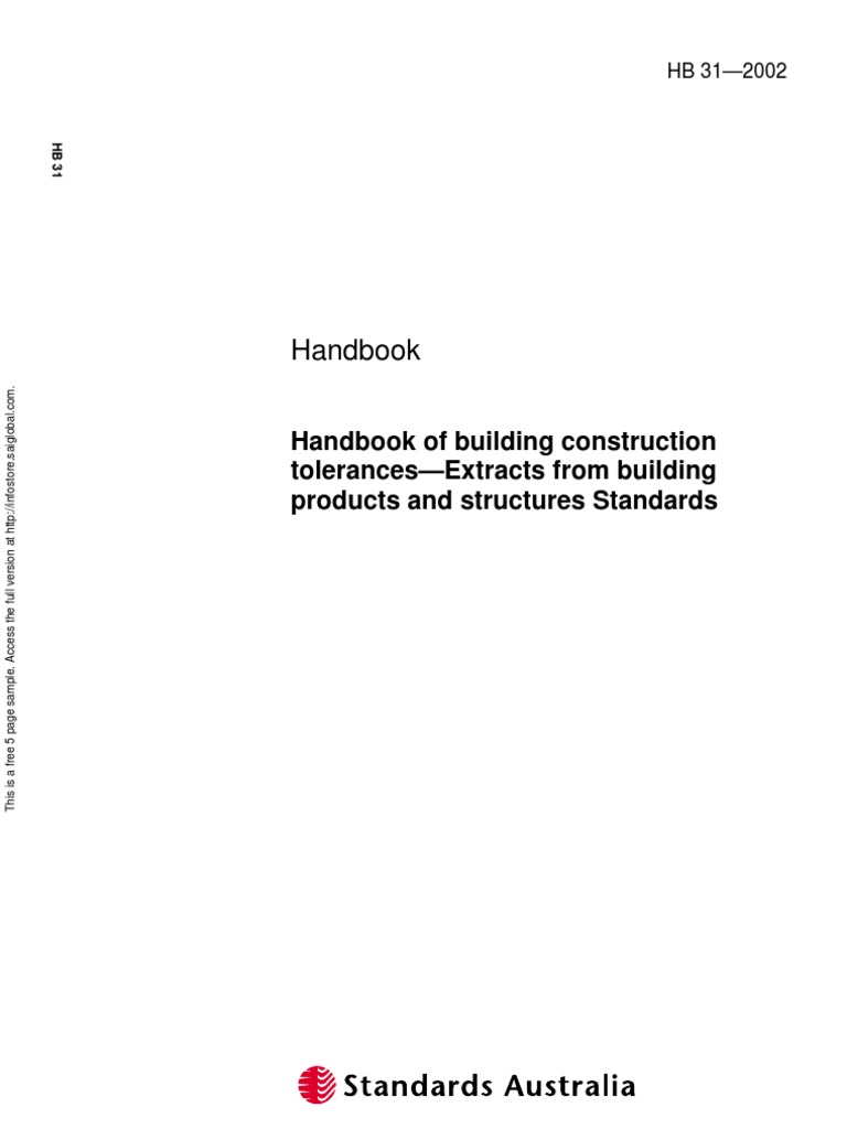 HB 31-2002 Handbook of Building Construction Tolerances - Extracts From ...