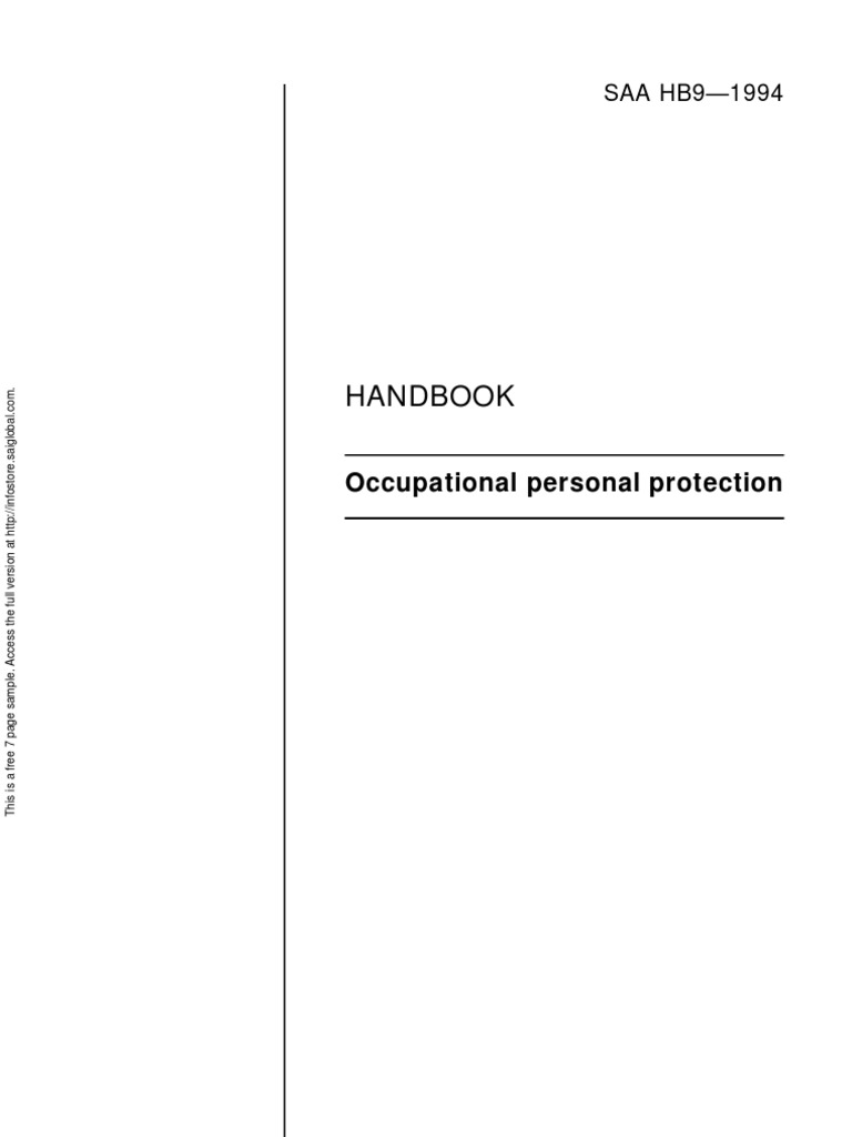 HB 9-1994 Occupational Personal Protection | PDF | Occupational Hygiene ...