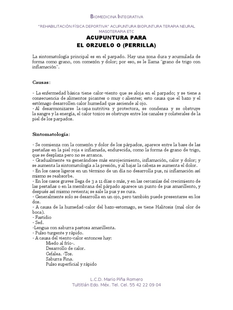 Acupuntura para Orzuelo Mo Perrilla Del Ojo | PDF | Órgano (anatomía ...