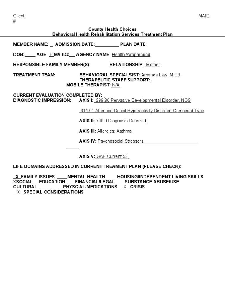 Treatment Plan | PDF | Reinforcement | Attention Deficit Hyperactivity ...