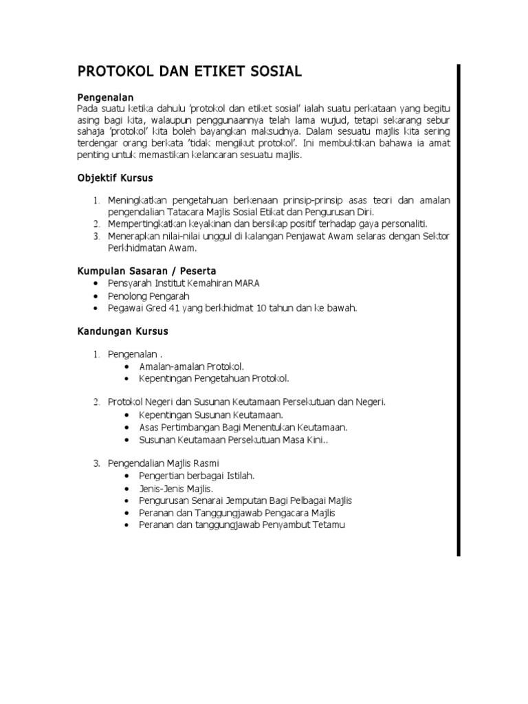 Protokol Dan Etiket Sosial | PDF