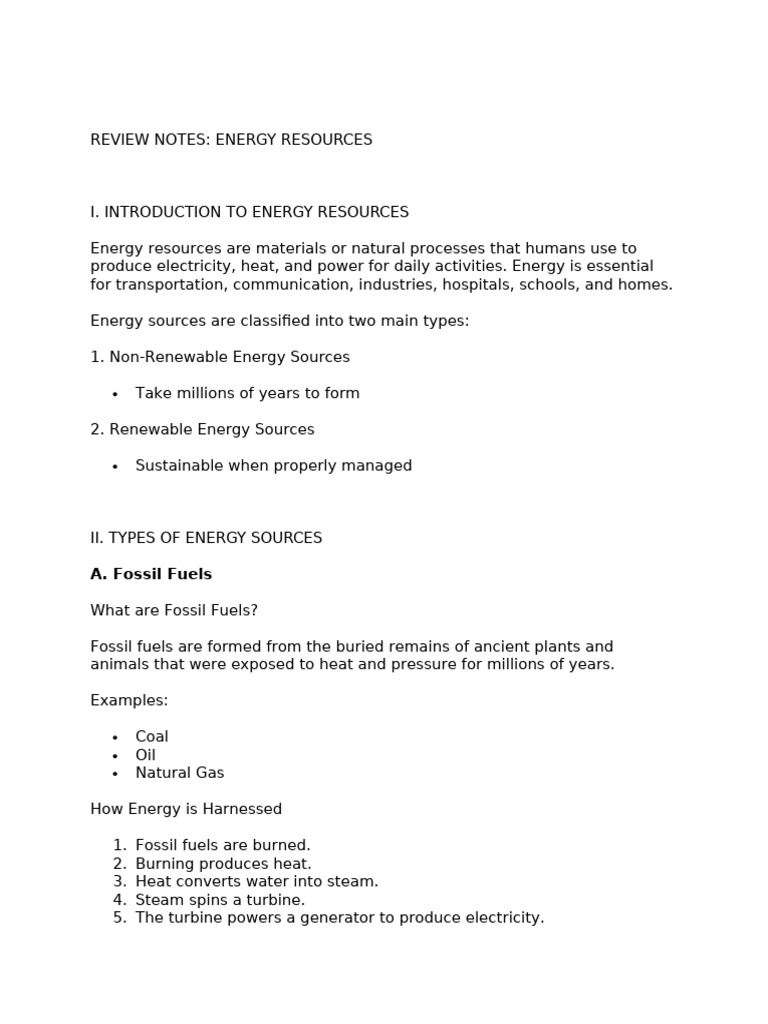 Physical Science Review Notes Energy Sources 1 | PDF | Energy ...