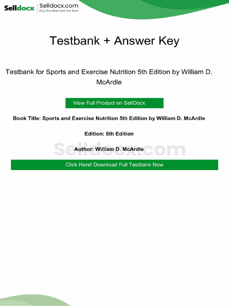 Testbank for Sports and Exercise Nutrition 5th Edition by William D ...