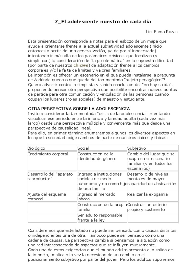 Elena Isabel Rozas - El Adolescente Nuestro de Cada Día | PDF | Adultos ...
