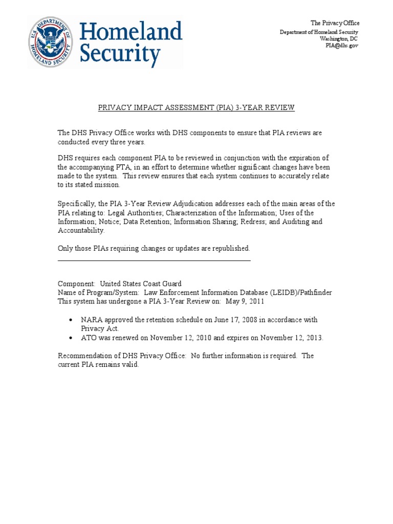 Privacy Pia Uscg Leidbpathfinder3yr DHS Privacy Documents For ...