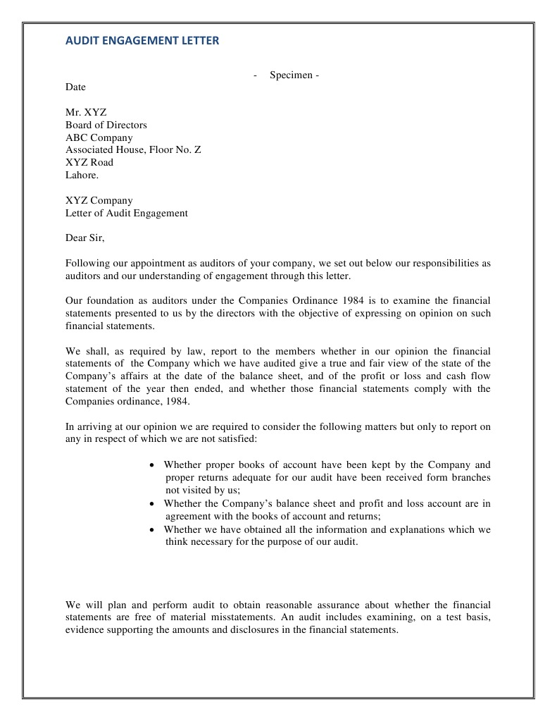 Audit Engagement Letter Template - prntbl.concejomunicipaldechinu.gov.co