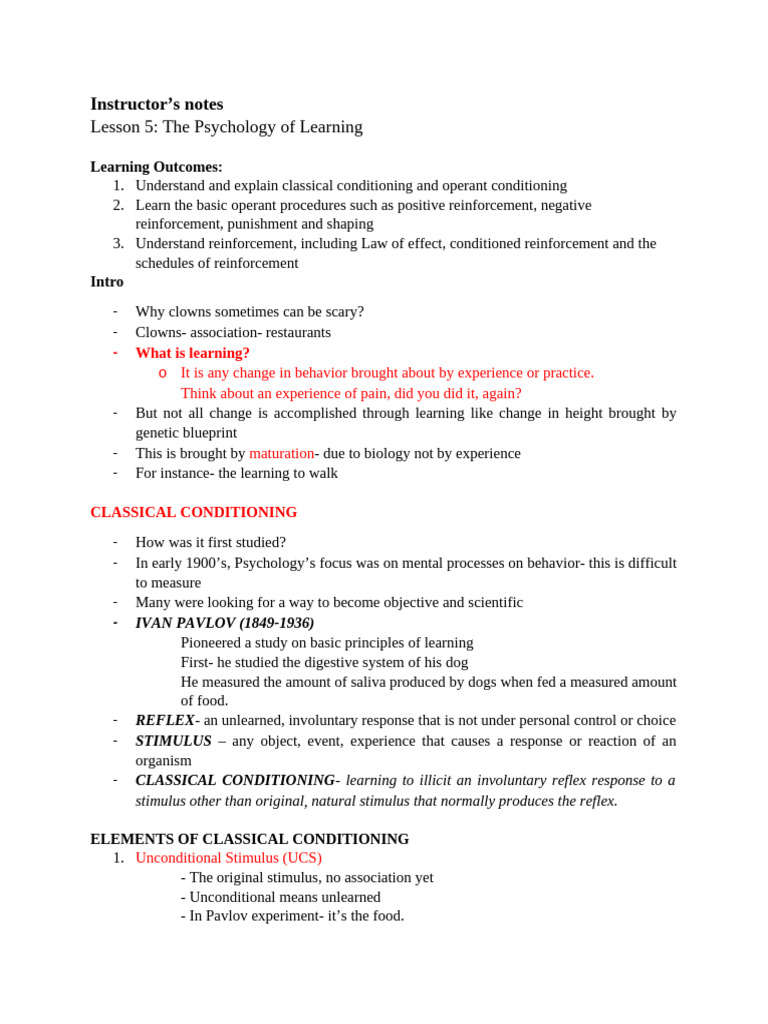Psychology of Learning | PDF | Classical Conditioning | Reinforcement