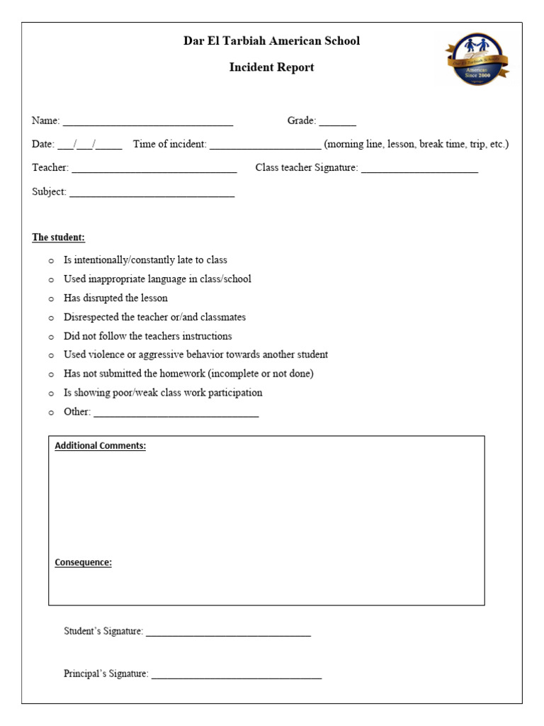 Incident Report | PDF | Teachers | Aggression