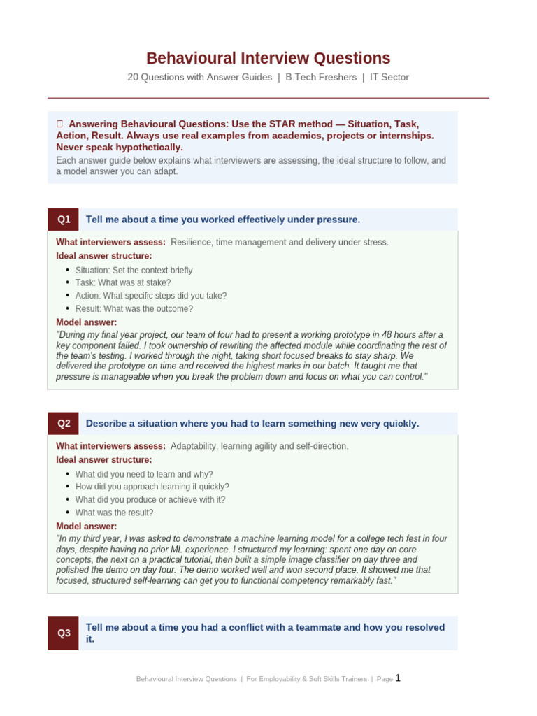 02 Behavioural Interview Questions | PDF | Job Interview | Leadership