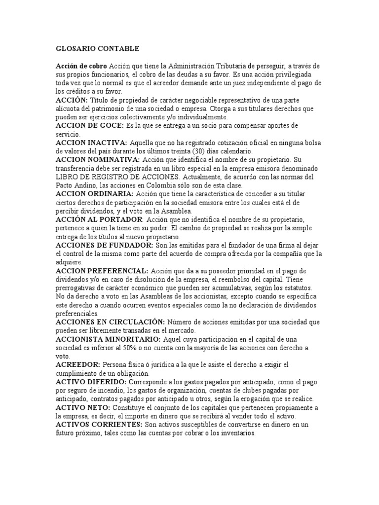 Glosario Contable | PDF | Balance de pagos | Ahorro