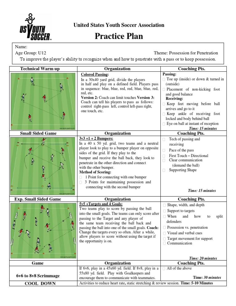 U12 Soccer Practice Plan: Possession Focus | PDF