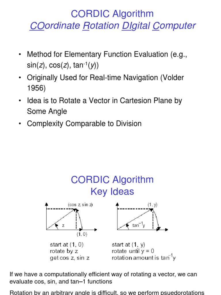 Coordinate Rotation Digital Computer: Cordic Algorithm | PDF | Algorithms And Data Structures ...
