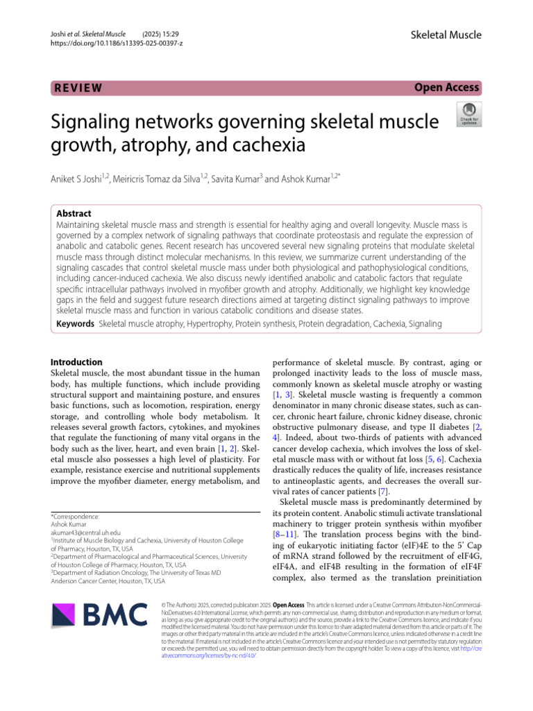 Signaling networks governing skeletal muscle growth, atrophy, and ...