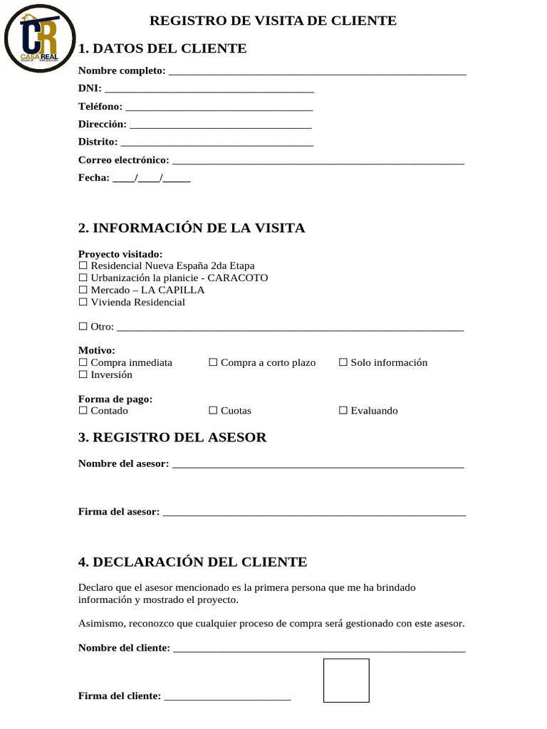 Registro de Visita de Cliente | PDF