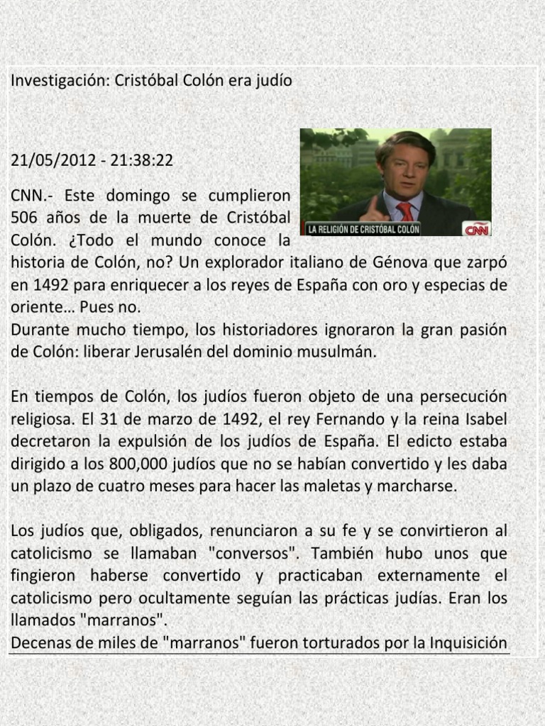 Investigación Cristobal Colon Era Judio | PDF | Cristobal colon | Judios