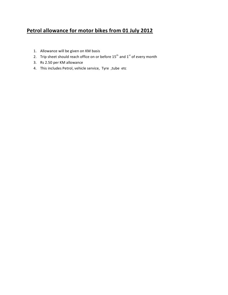 Motorbike Petrol Allowance Details | PDF