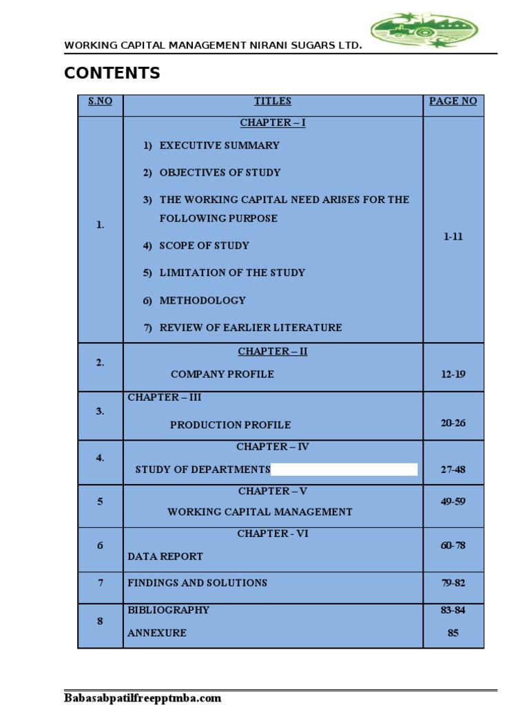 A Project Report On Working Capital Management Nirani Sugars LTD | PDF ...
