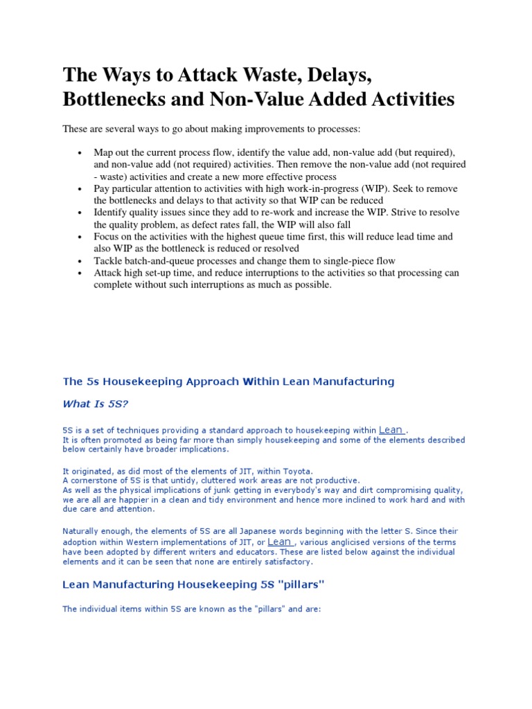 Attack Waste, Bottlenecks and Non-Value Added Activities | PDF | Lean ...