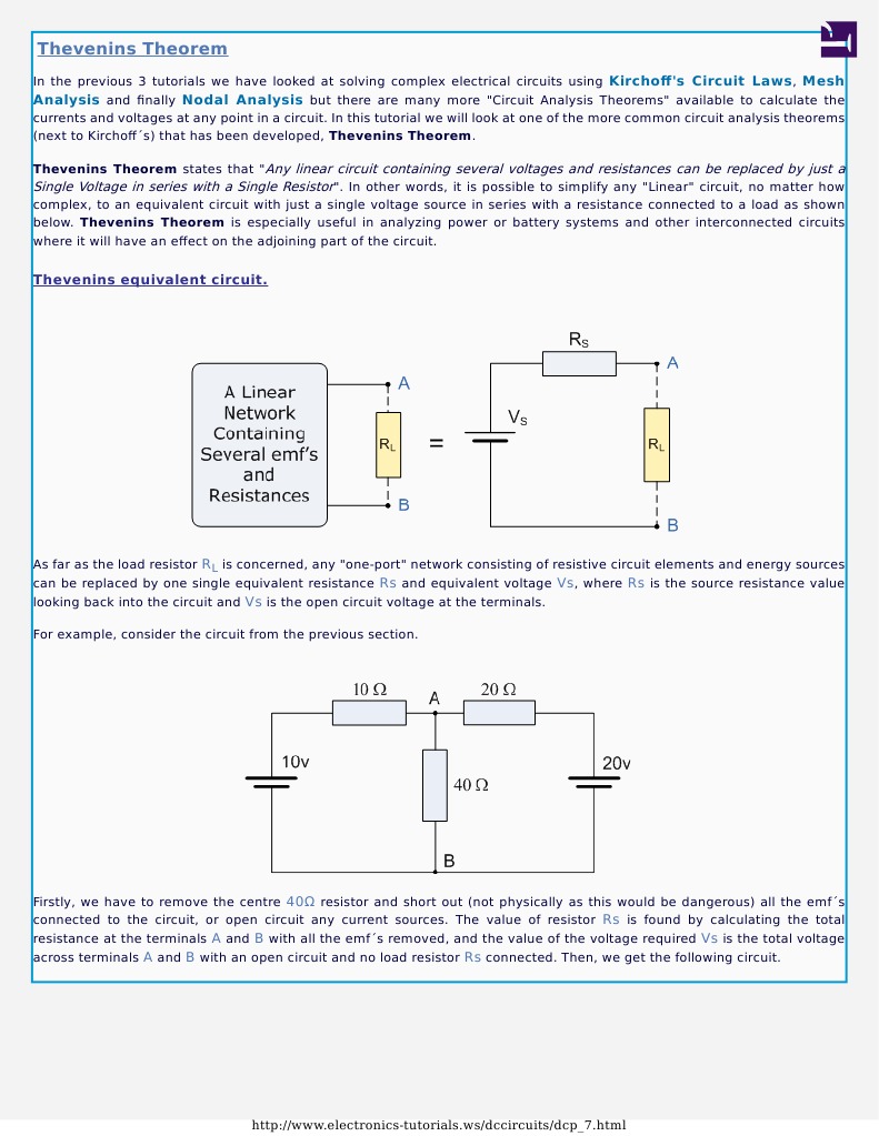 Thevenins Theorem Tutorial | PDF | Electrical Network | Network Analysis (Electrical Circuits)