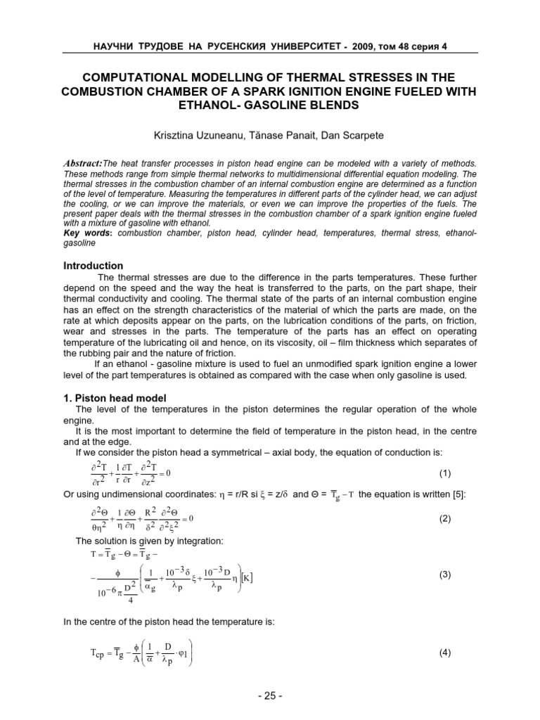 Computational Modelling of Thermal Stresses in The Combustion Chamber of A Spark Ignition Engine ...