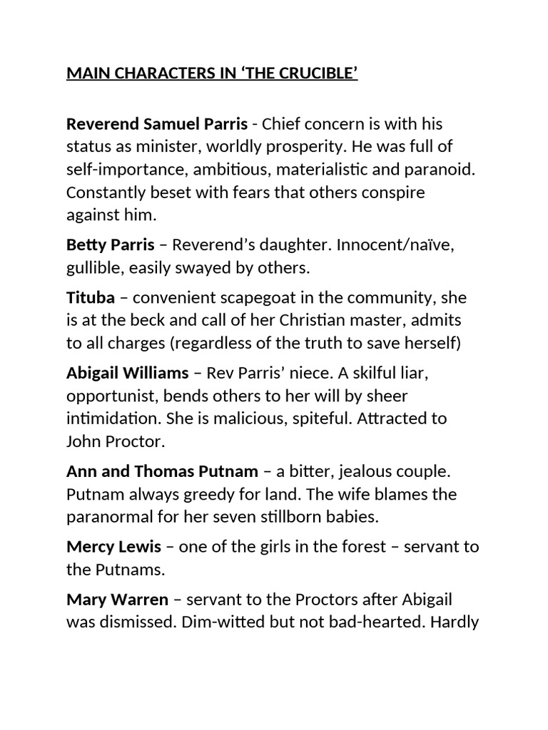 The Crucible Main Characters | PDF