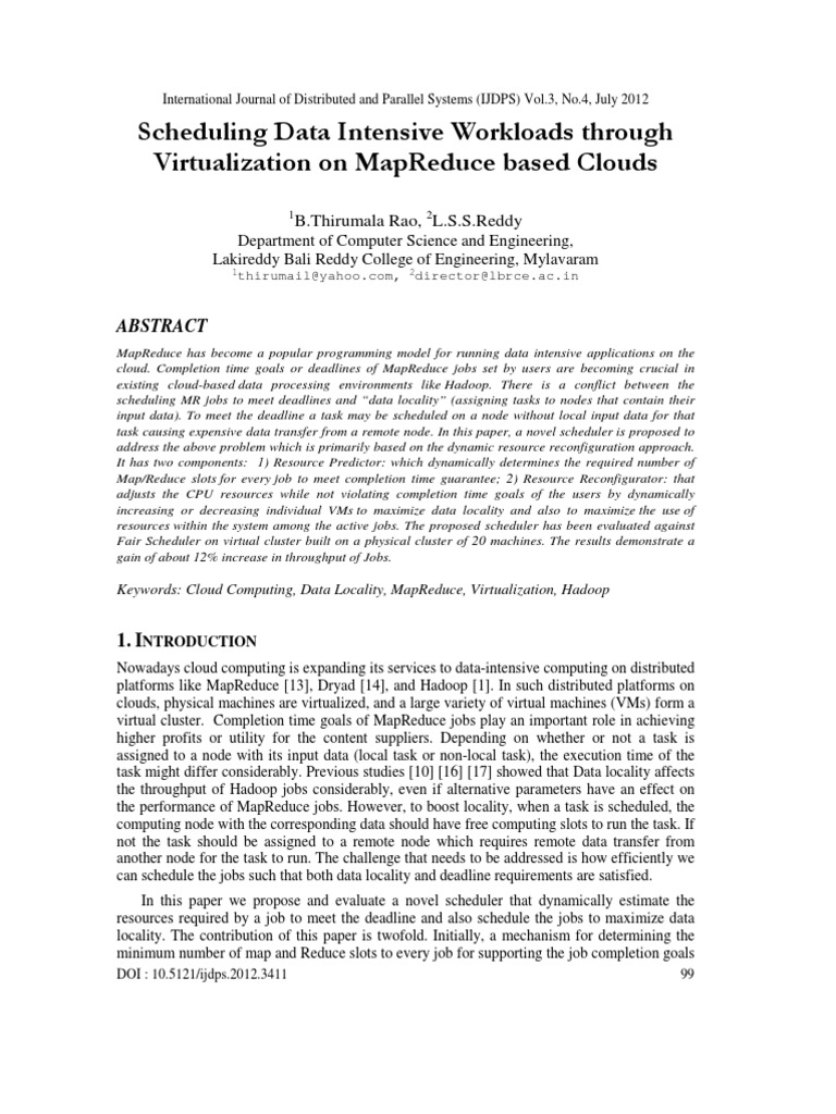 Scheduling Data Intensive Workloads Through Virtualization On MapReduce Based Clouds | PDF ...